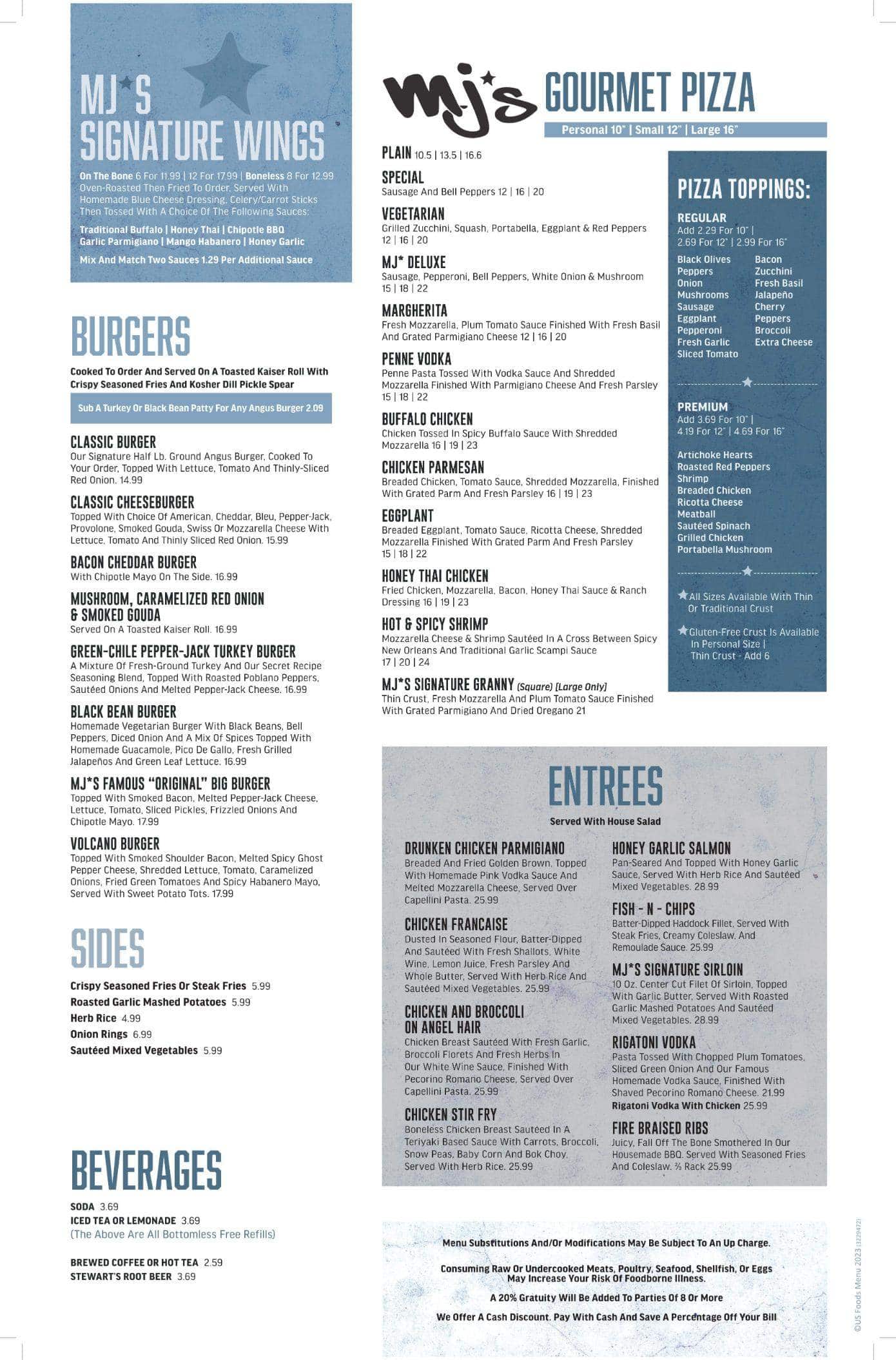 Menu – Mj’s Restaurant