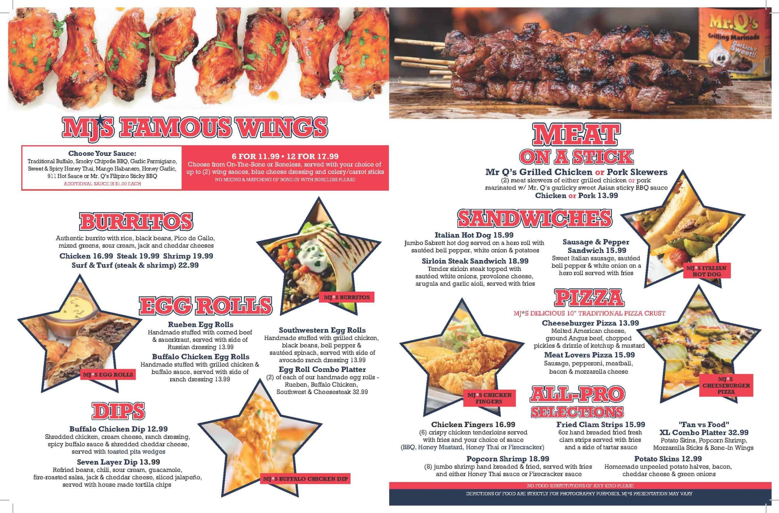 NFL Gameday Menu – Mj’s Restaurant