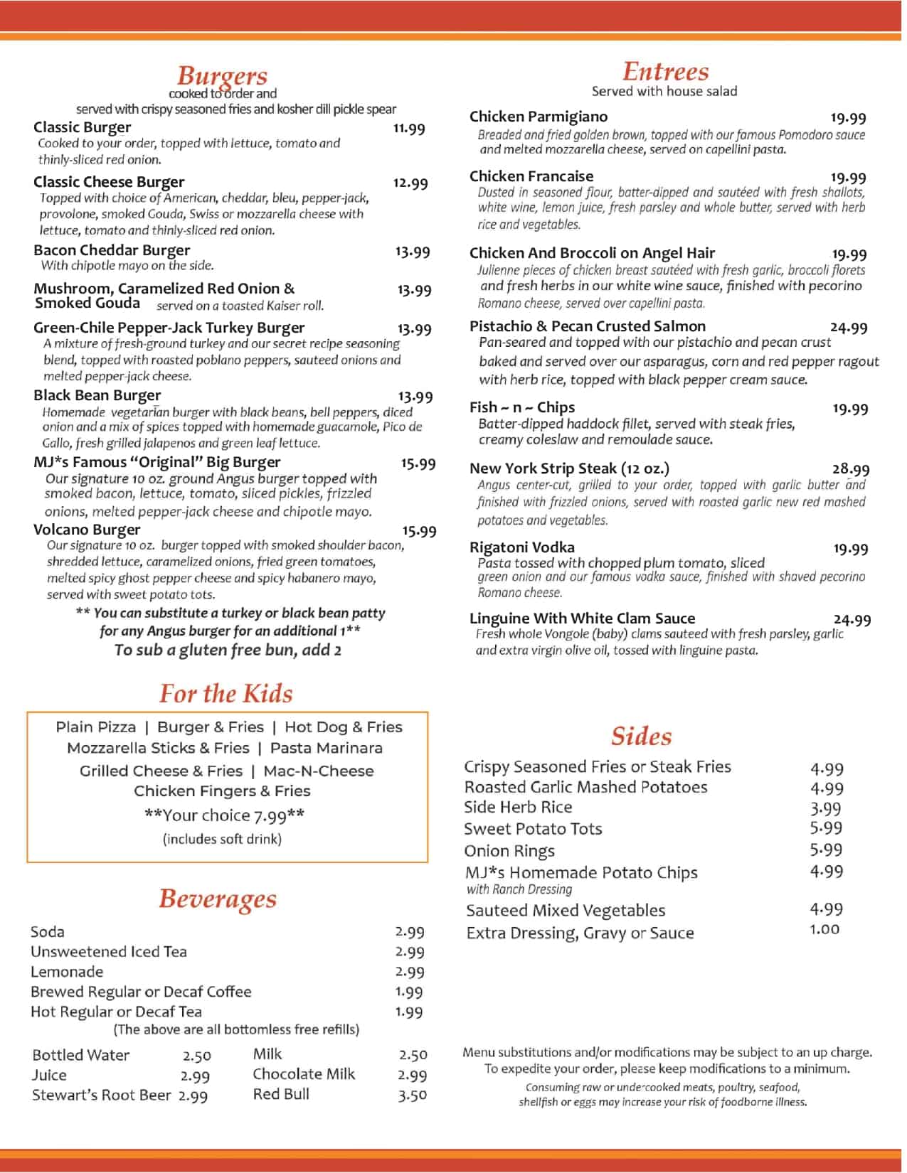 Menu – Mj’s Restaurant
